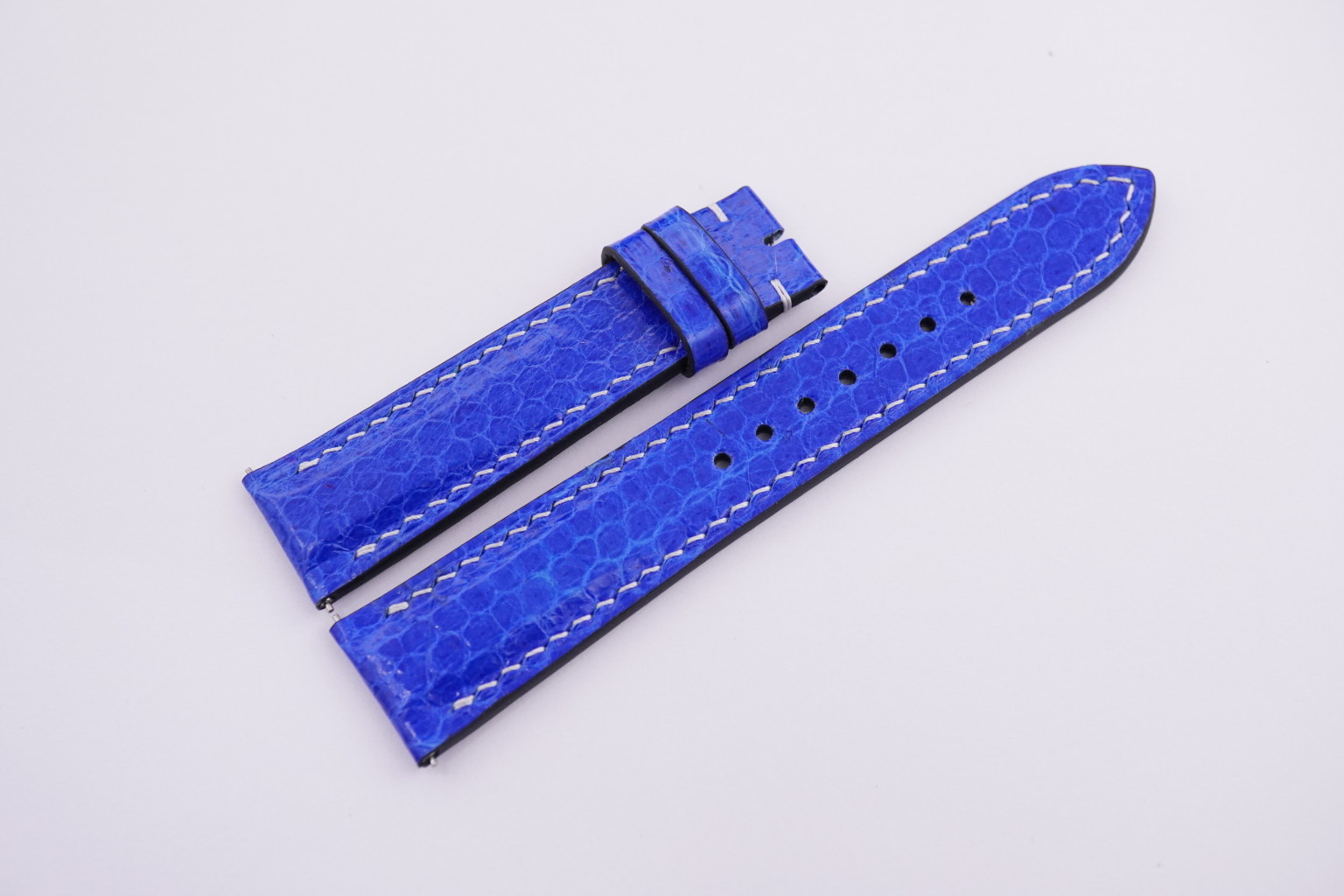 20mm/18mm Cobalt Blue Genuine Sea Snake Skin Leather Watch Strap With ...
