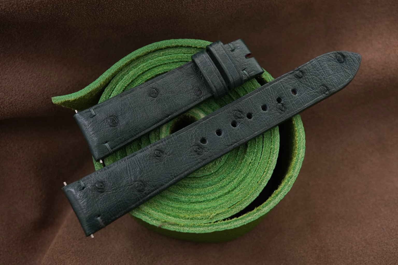 Green Ostrich Quill Leather Watch Strap For Cartier Tank Solo, Tank ...